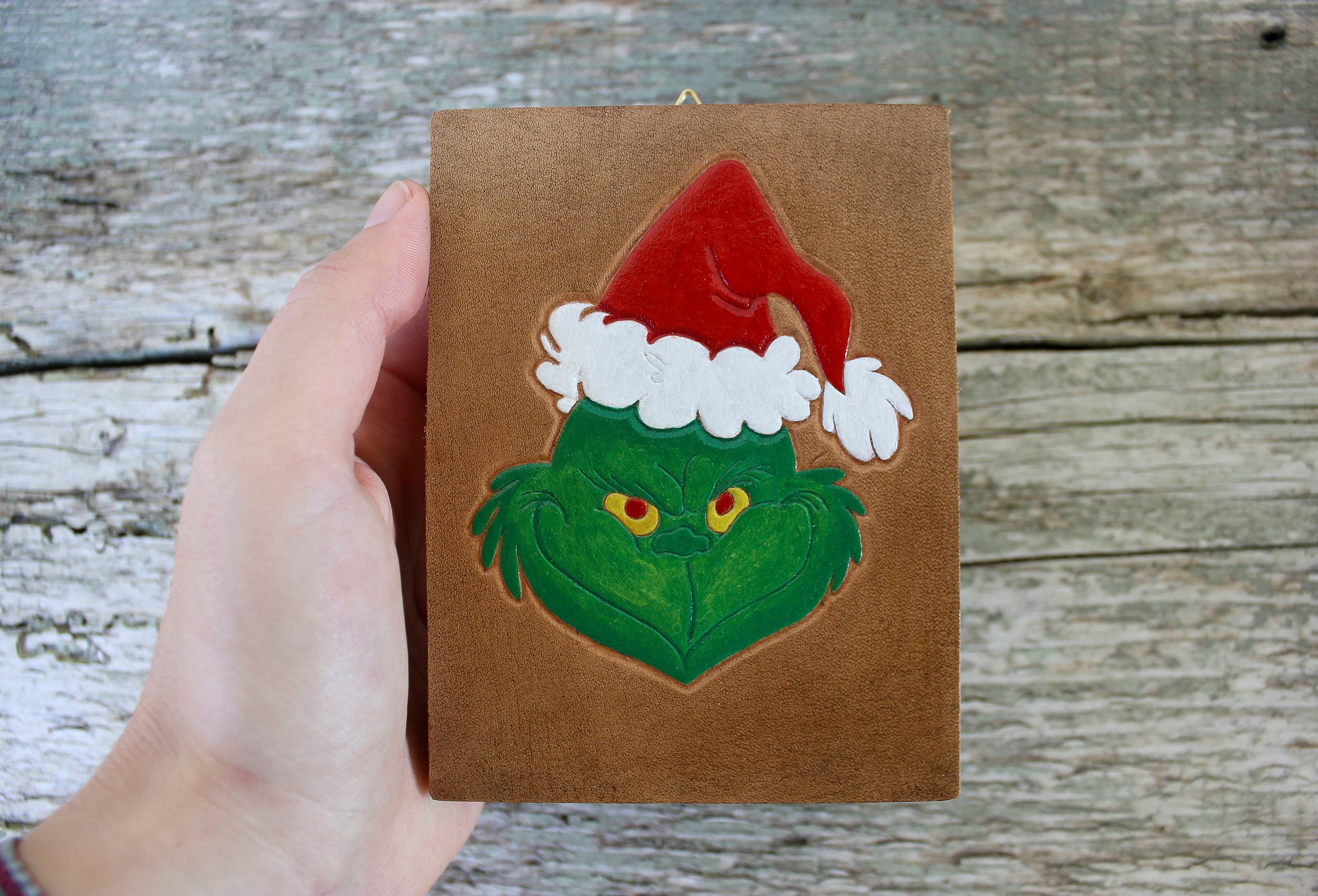 Grinch Leather and Wood Frame Grinch Wall Art Christmas - Etsy UK
