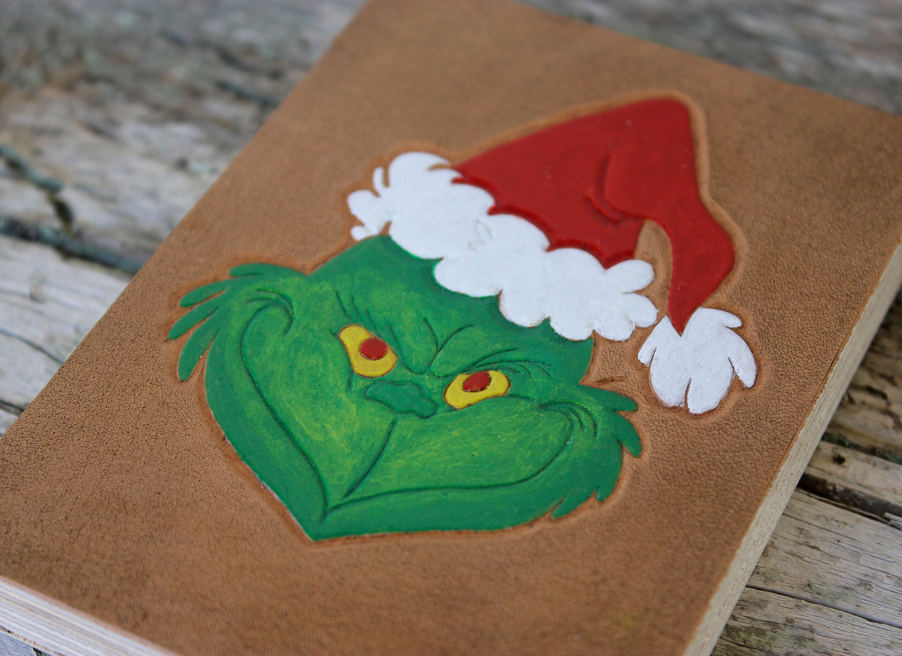 Grinch Leather and Wood Frame Grinch Wall Art Christmas - Etsy UK