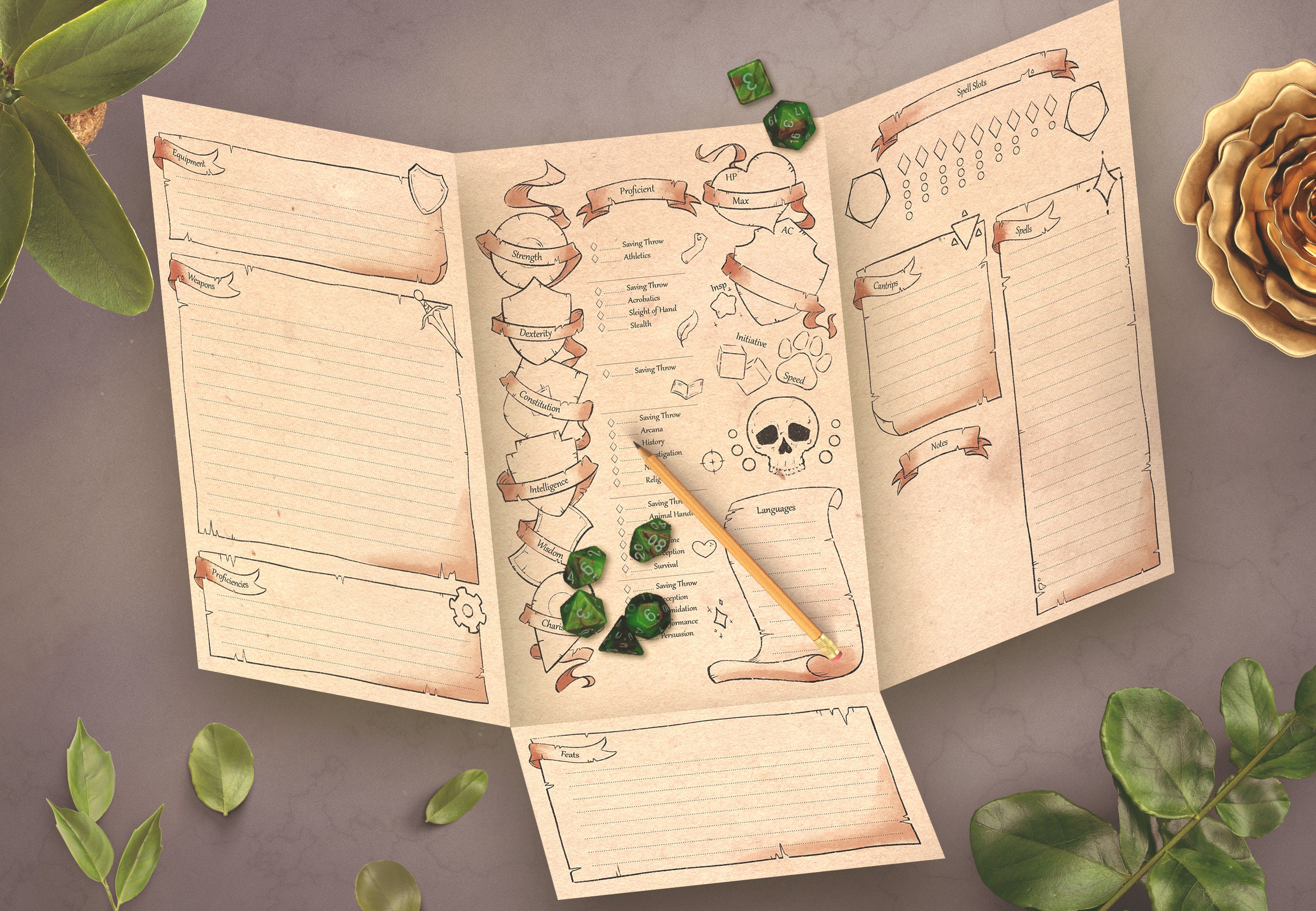 Custom Illustarted Character Sheet Foldable and Printable for Dnd 5th ...