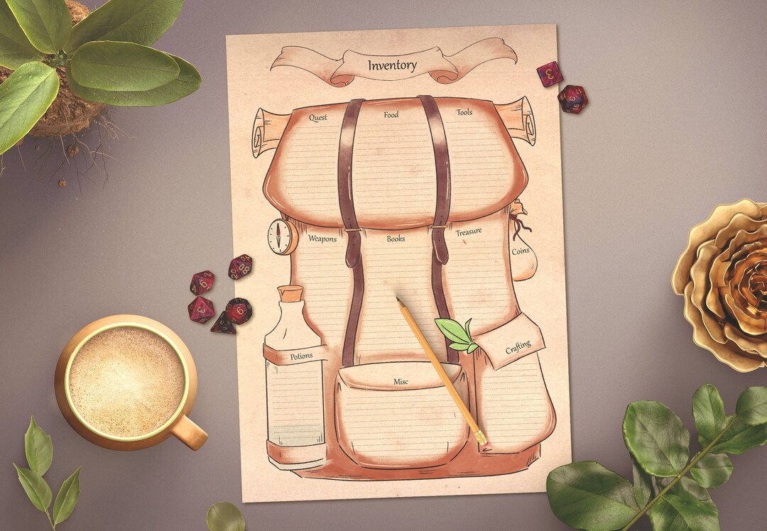 Character Inventory Sheet // Bag of Holding for Dungeons and Dragons - Etsy