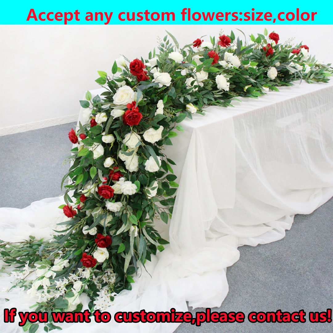 Greenery Red White Rose Flower Table Runners,artificial Rustic Floral ...