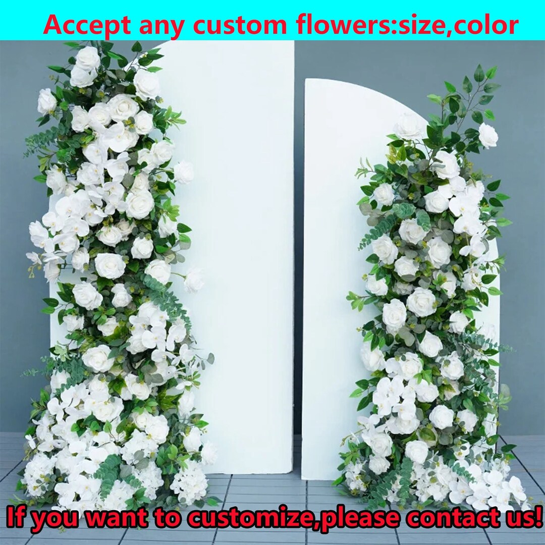 Green Eucalyptus White Rose Flowers Row Garland,5d Wedding Archway ...
