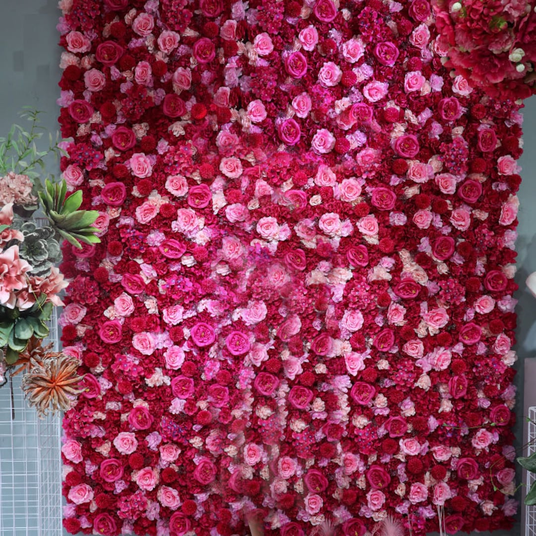Red Pink Lover Flower Wall 3D Artificial Flower Panel for Wedding Home ...
