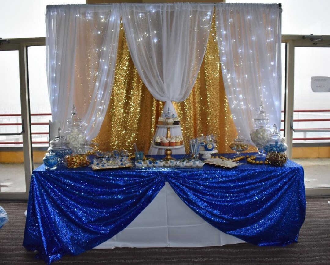 Royal Blue Tablecloth Glitter Round Rectangular Embroidered Sequin ...