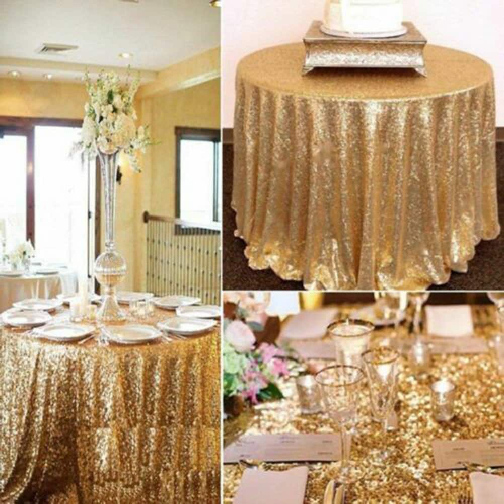 Glitter Round Sequin Round Table Cloth Cover Overlays Rose Gold Sequin ...