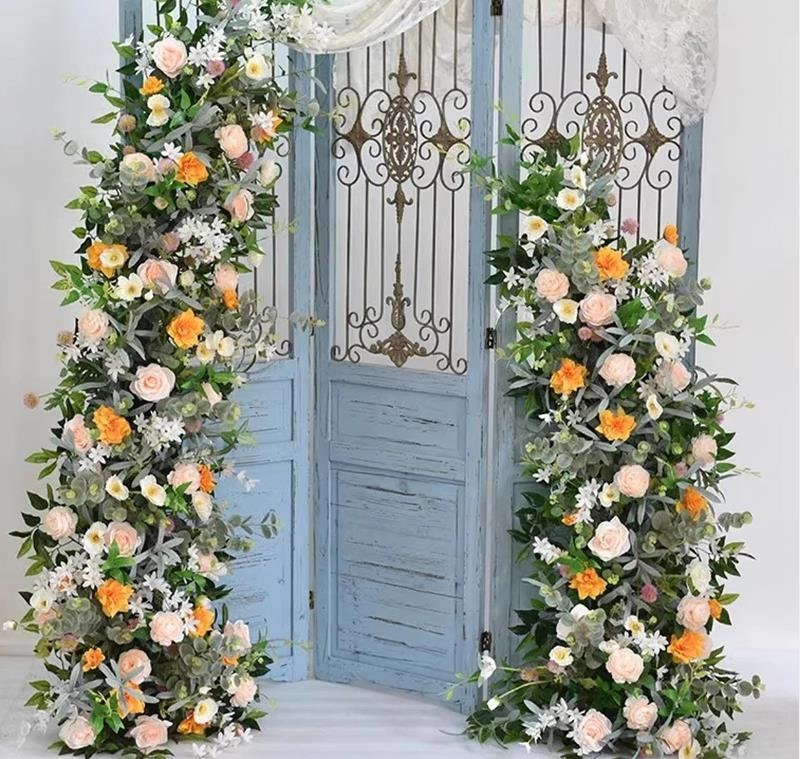Orange Pale Pink Rose Horn Arch Decor Flower Row Archway Ceremony ...