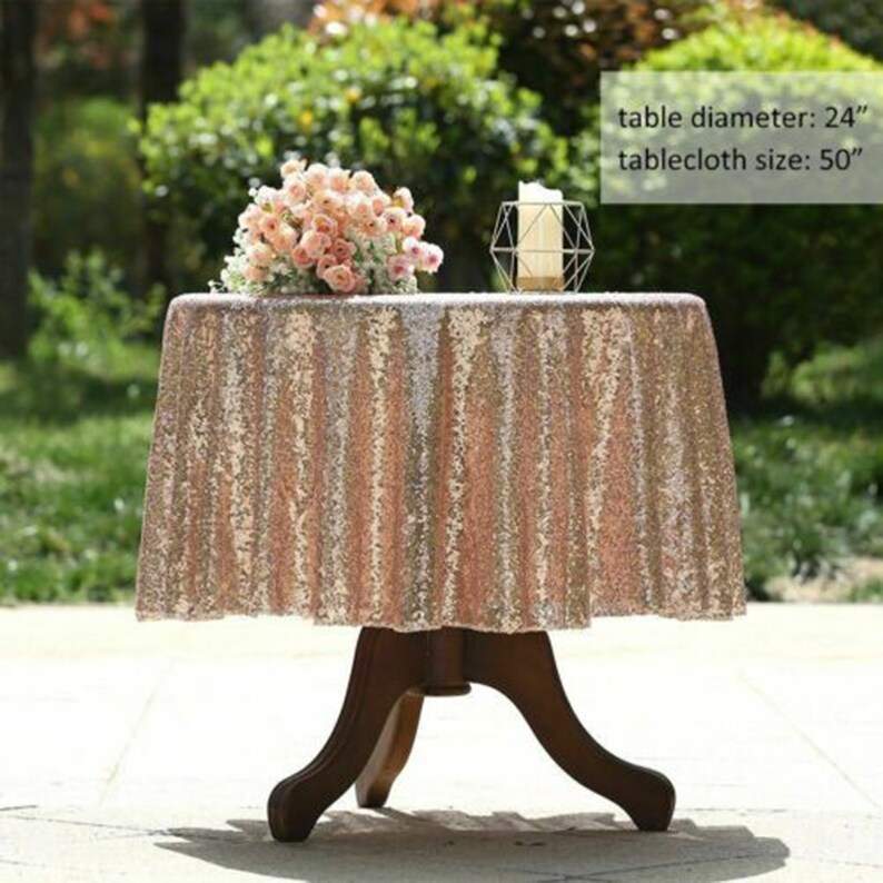 Glitter Round Sequin Round Table Cloth Cover Overlays Rose Gold Sequin ...