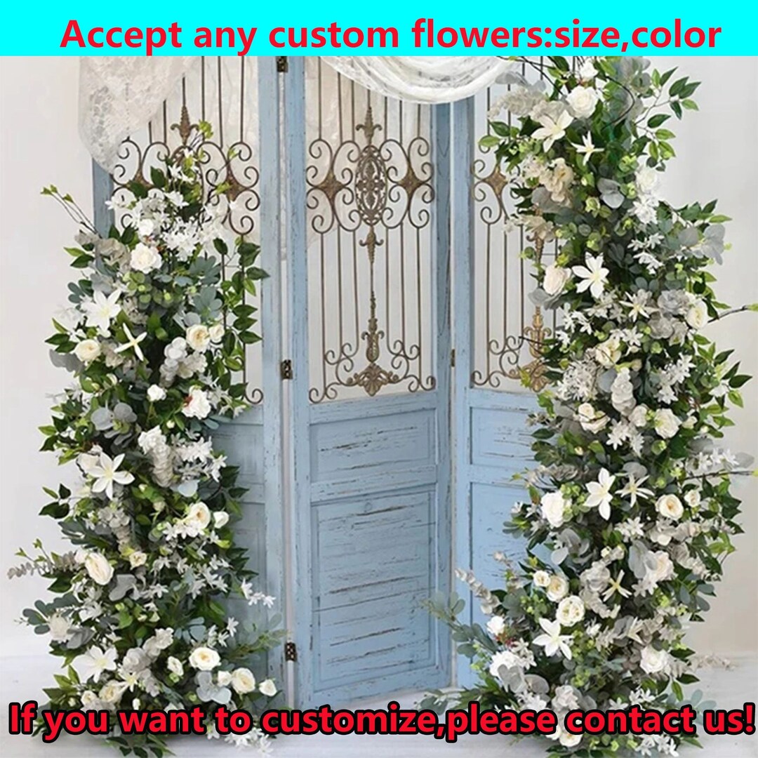 Eucalyptus＆white Rose Horn Arch Decor Flower Row Archway Flower ...