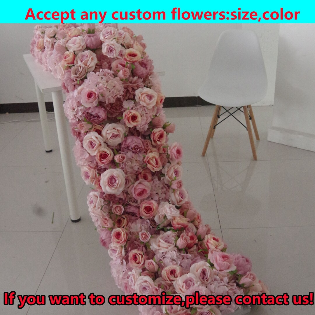 Blush Rose Flower Table Runner,pastel Sweet Pink Artificial Floral Row ...