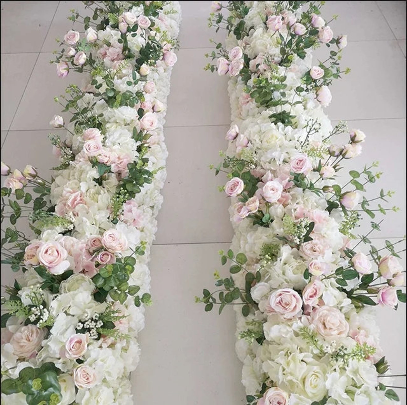 White Royal Bule Flower Runner,wedding Arch Floral Row,table Runner ...