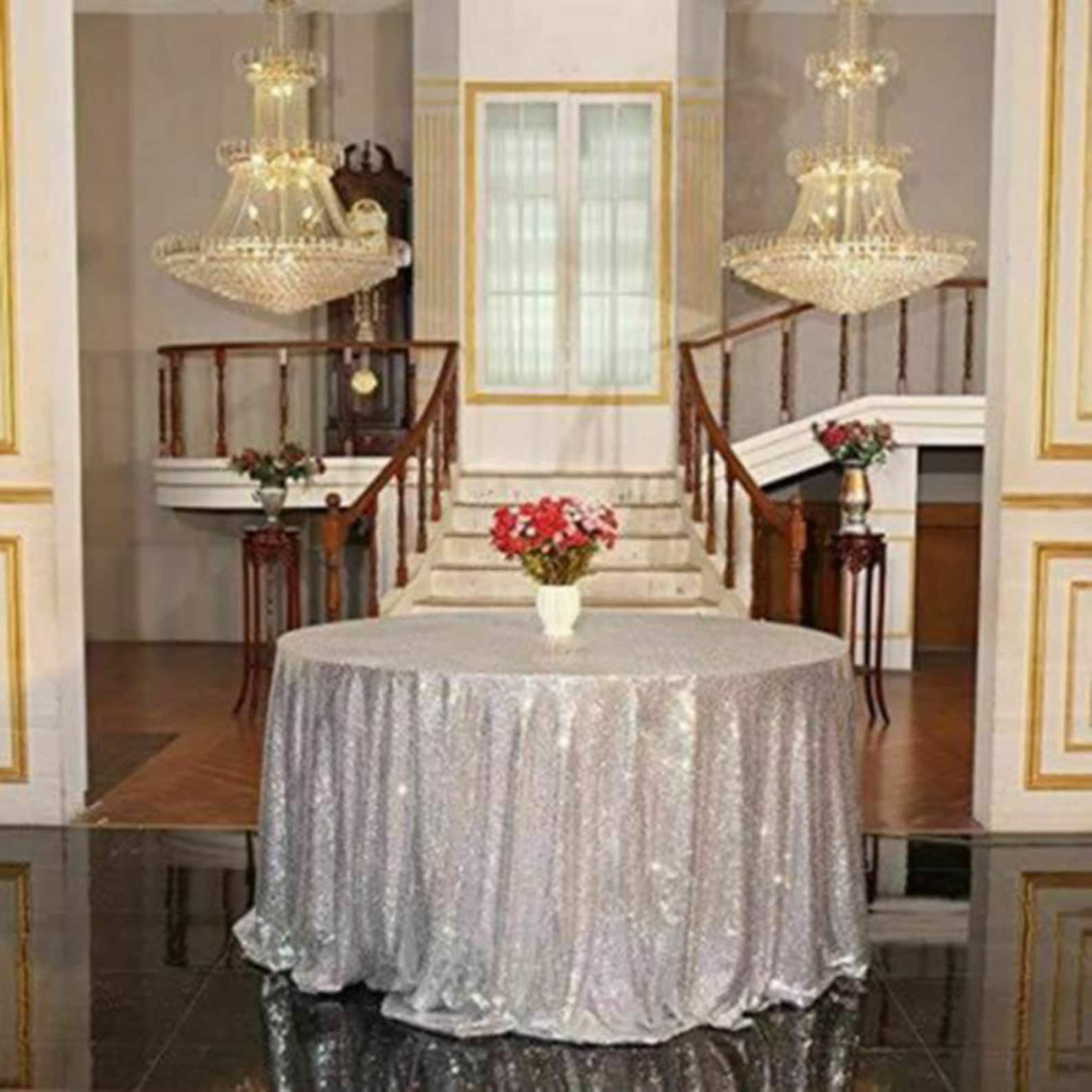 Glitter Round Sequin Round Table Cloth Cover Overlays Rose Gold Sequin ...