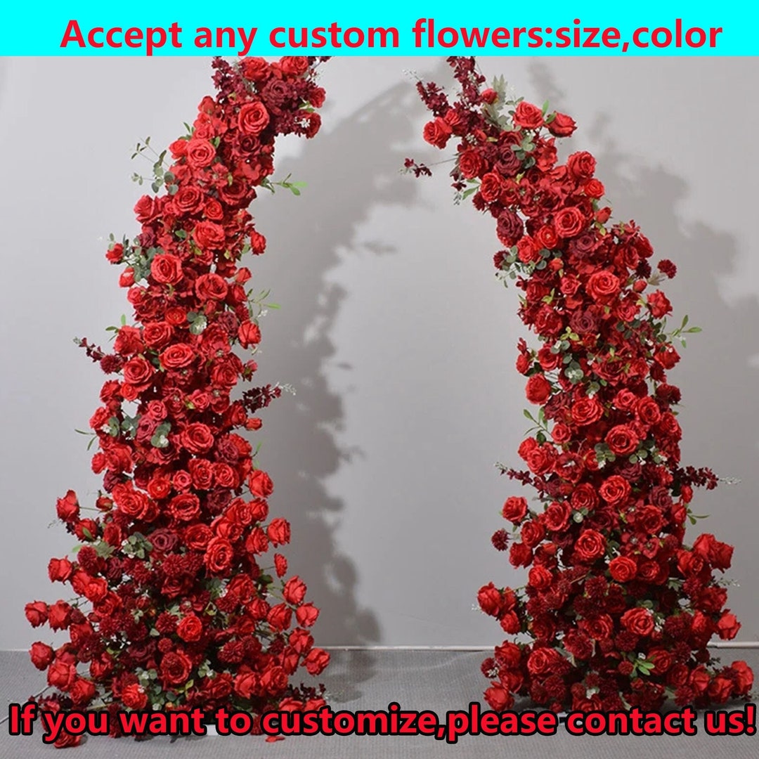 Red Rose Horn Arch Decor Floral Arrangement 5D Moon Shape Flower Row ...