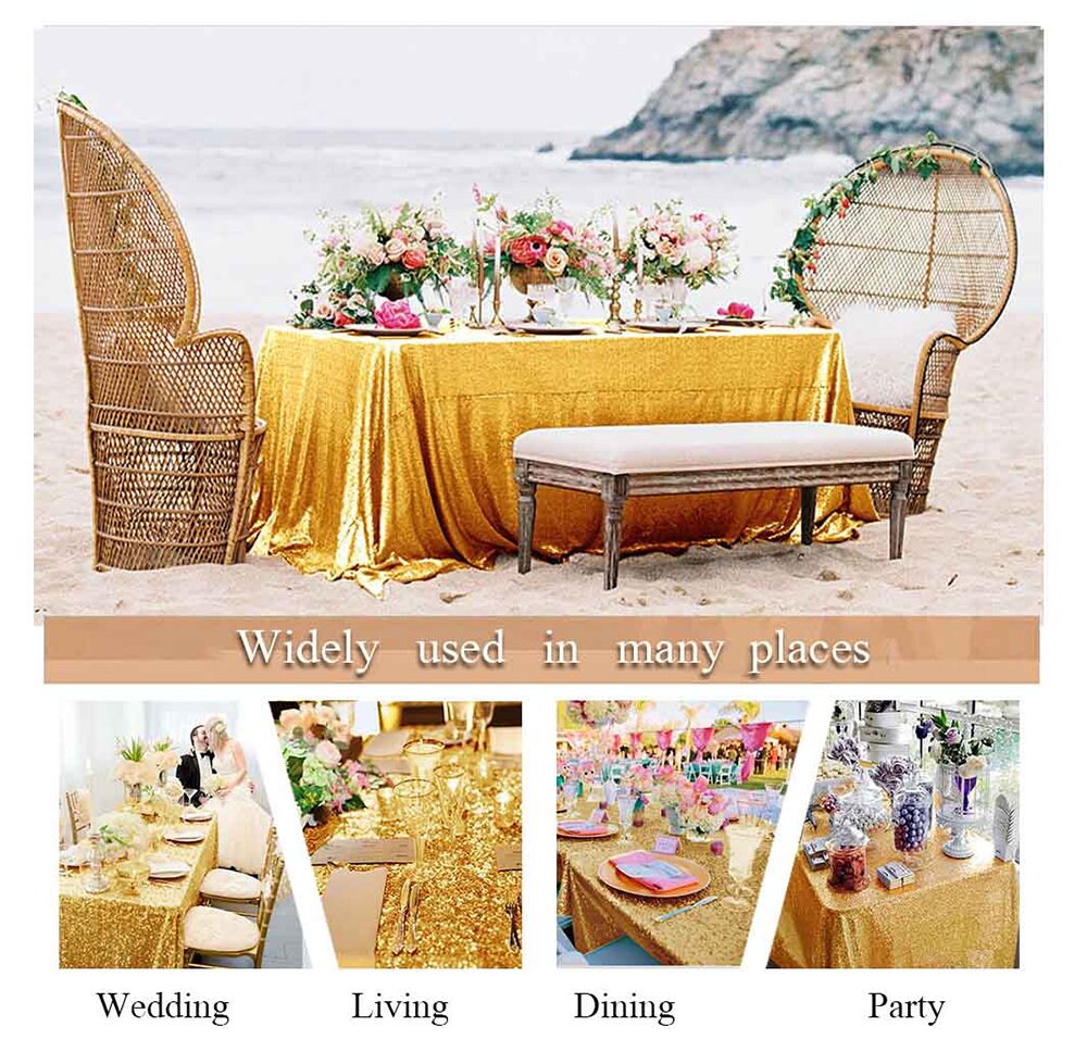 Gold Sequin Glitter Round Rectangular Embroidered Tablecloth | Etsy