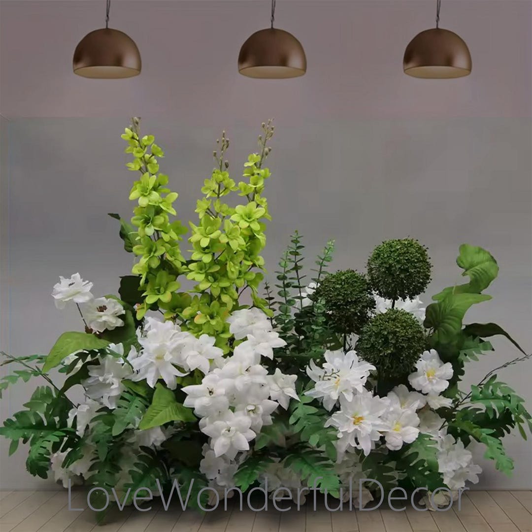 White and Greenery Wedding Flower Aisle Runner,floor Flower Arrangement ...