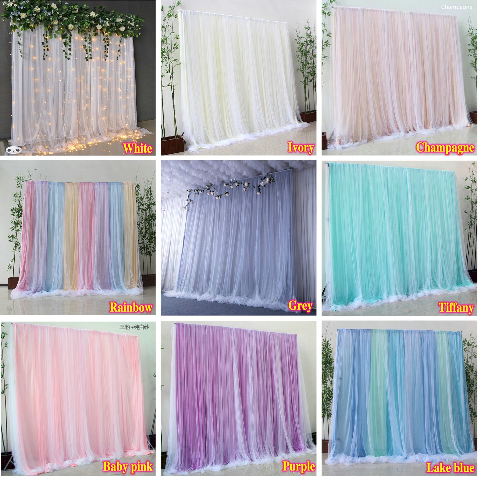 White Tulle Chiffon Backdrop Curtain,wedding Arrangement Birthday Party ...