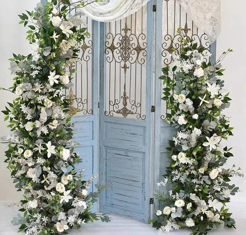 Eucalyptuswhite Rose Horn Arch Decor Flower Row Archway Flower Ceremony ...