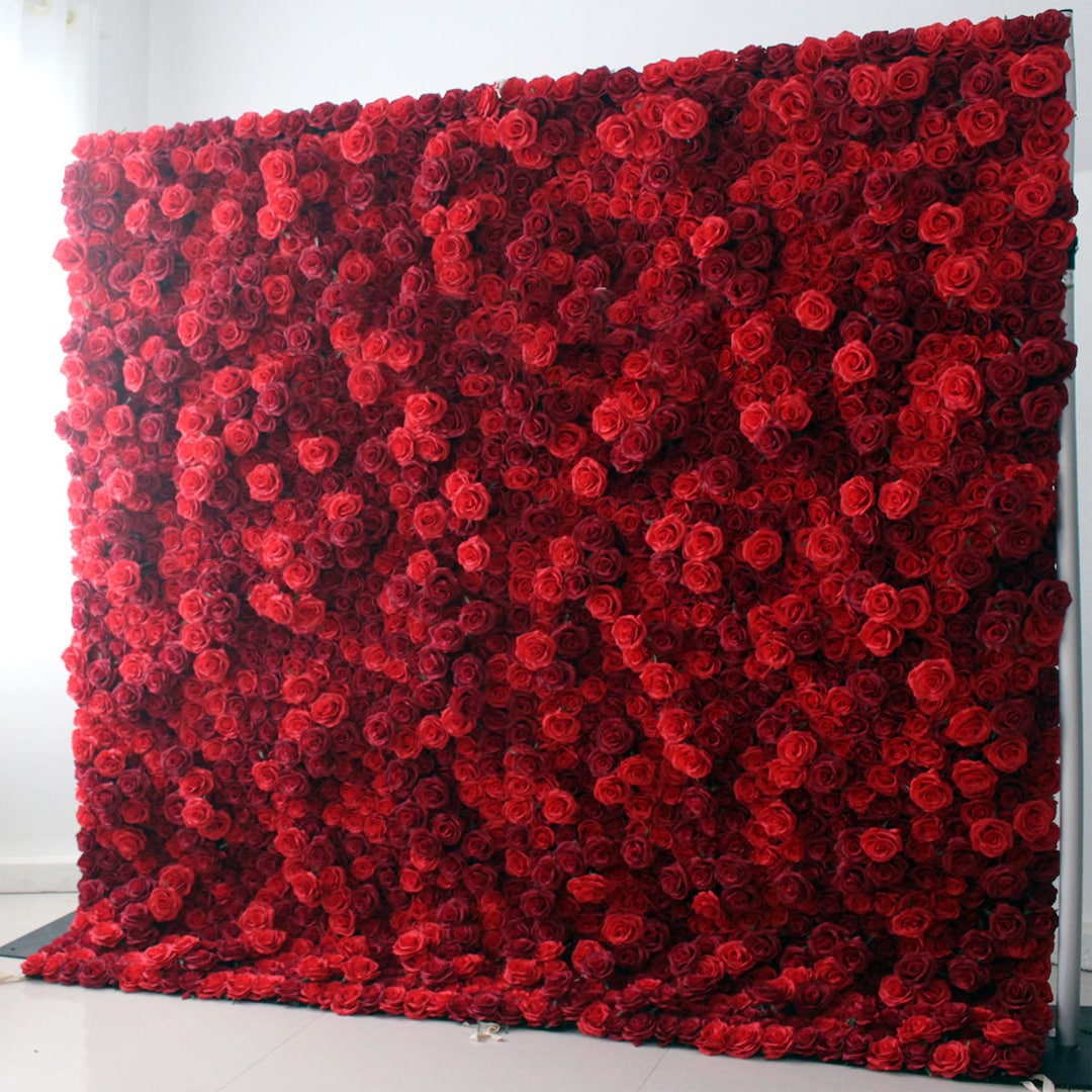 Artificial Rose Flower Wall Roll up Hanging Fabric Cloth Enthusiasm Red ...