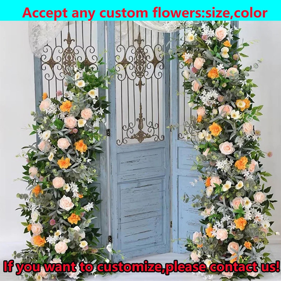 Orange Pale Pink Rose Horn Arch Decor Flower Row Archway Ceremony ...