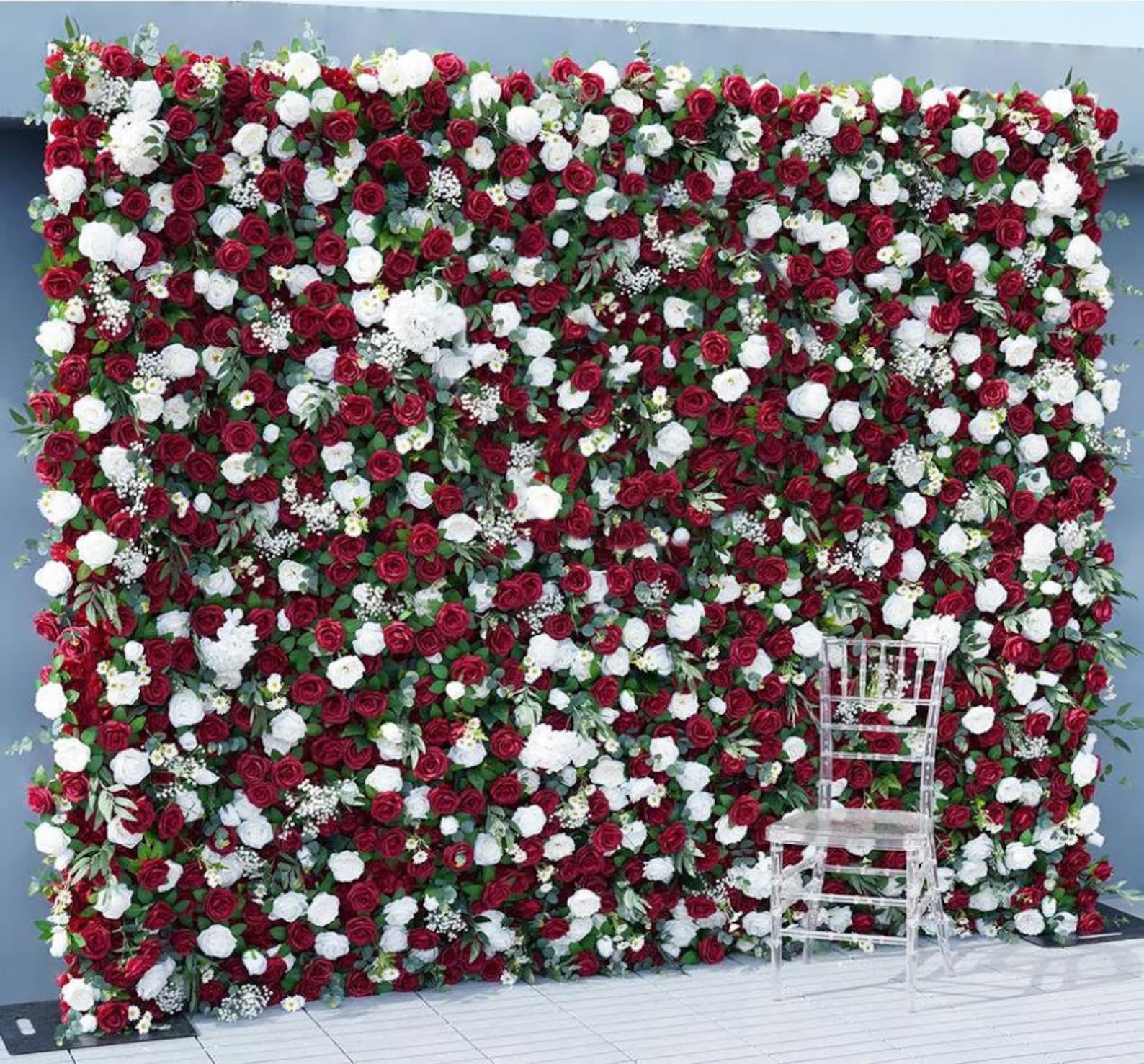 5D Roll up Cloth Curtain Flower Wall Custom Burgundy White Rose ...
