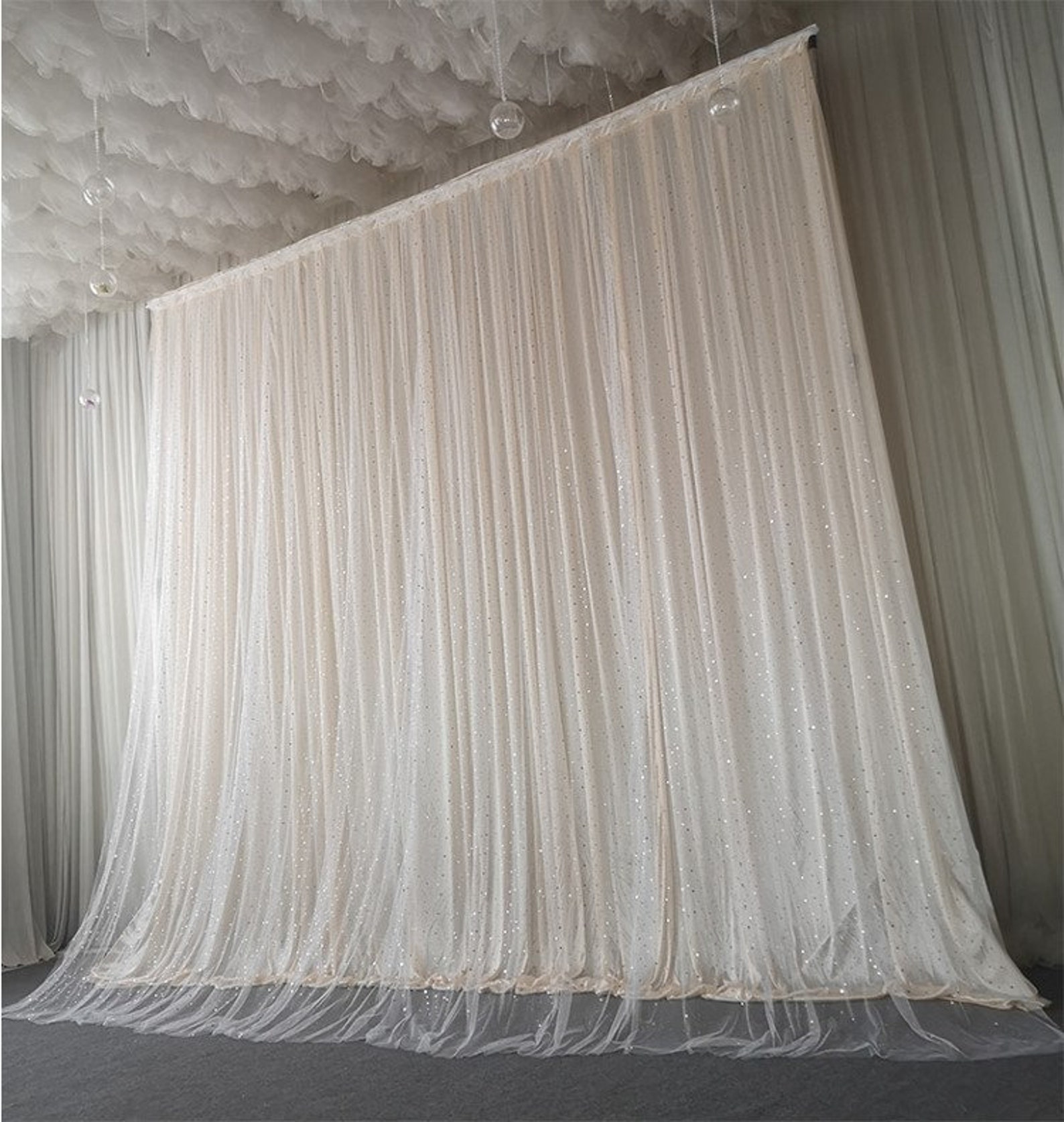 Custom Any Size Champagne Backdrop,moon&star Tulle Backdrop Curtain ...
