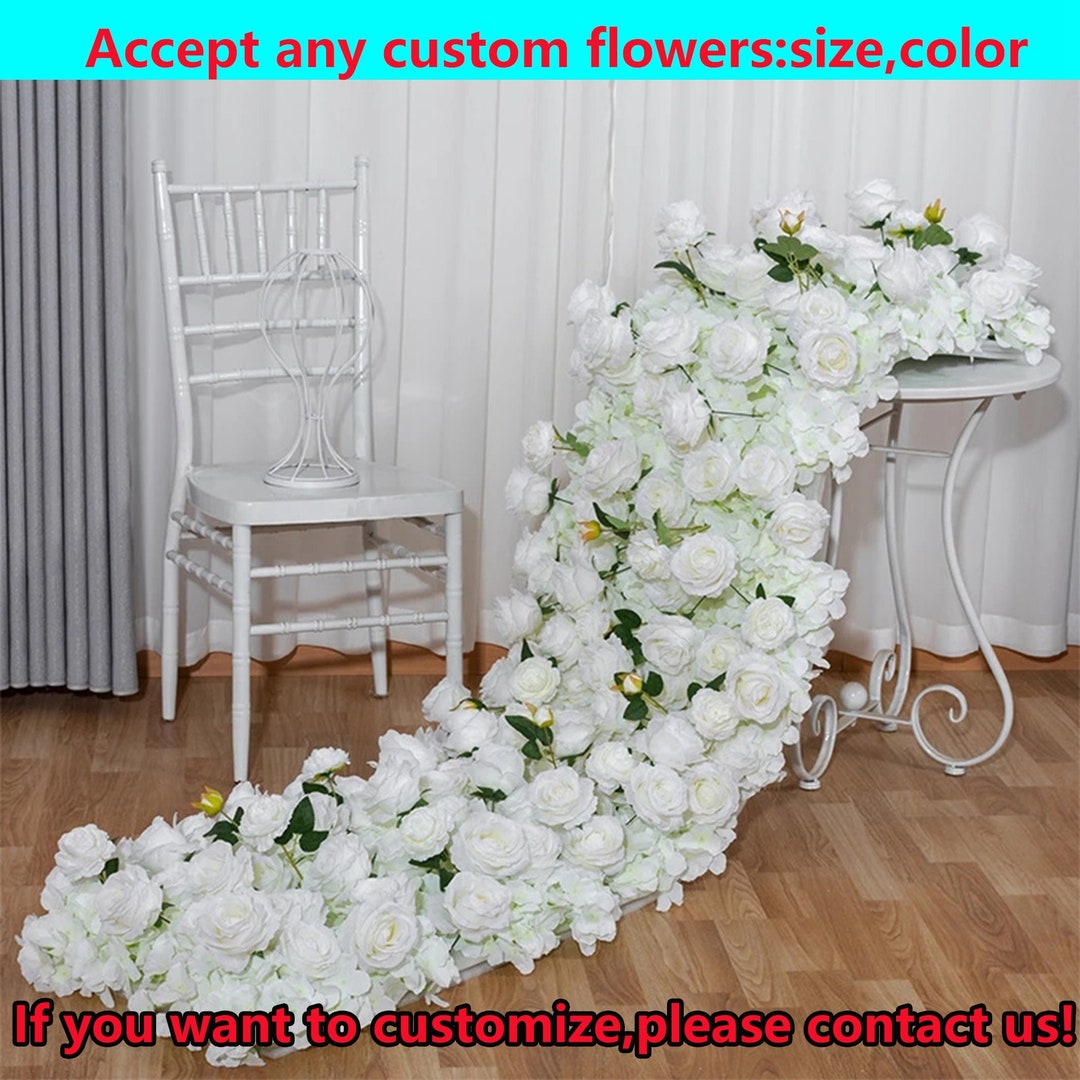 Large White Rose Flower Runner,wedding Arch Floral Row,table Flower ...