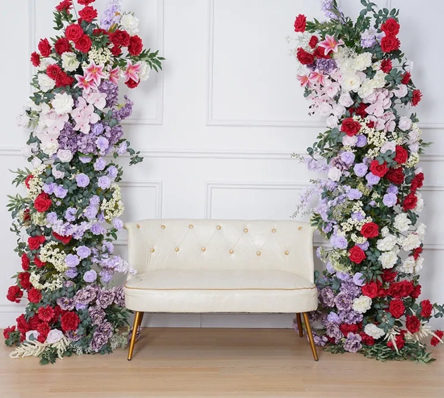 Red Rose Horn Arch Decor Floral Arrangement 5D Moon Shape Flower Row ...