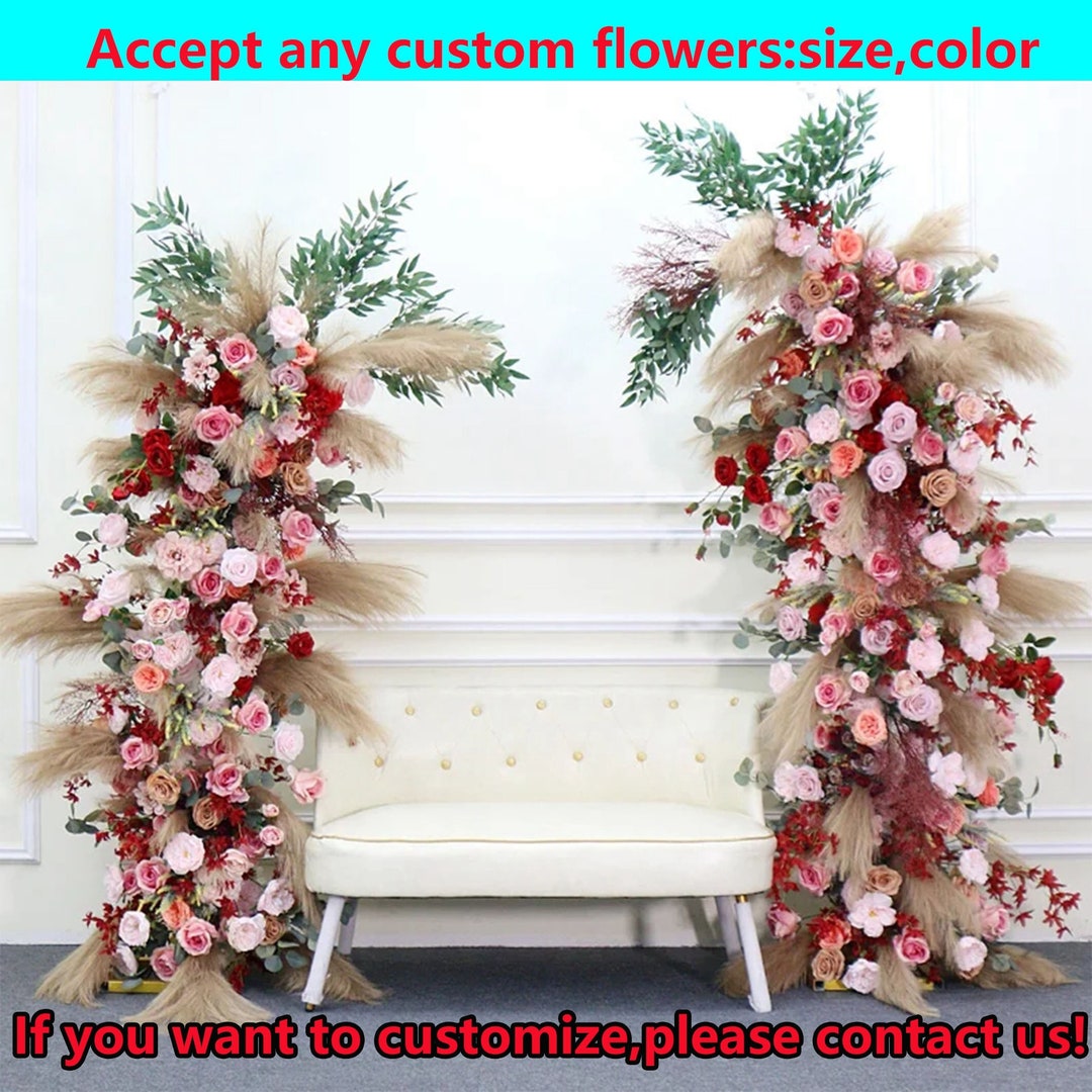 Dusty Pink Burgundy Rose Pampas Grass Willow Leaf Flower Arch Wedding ...
