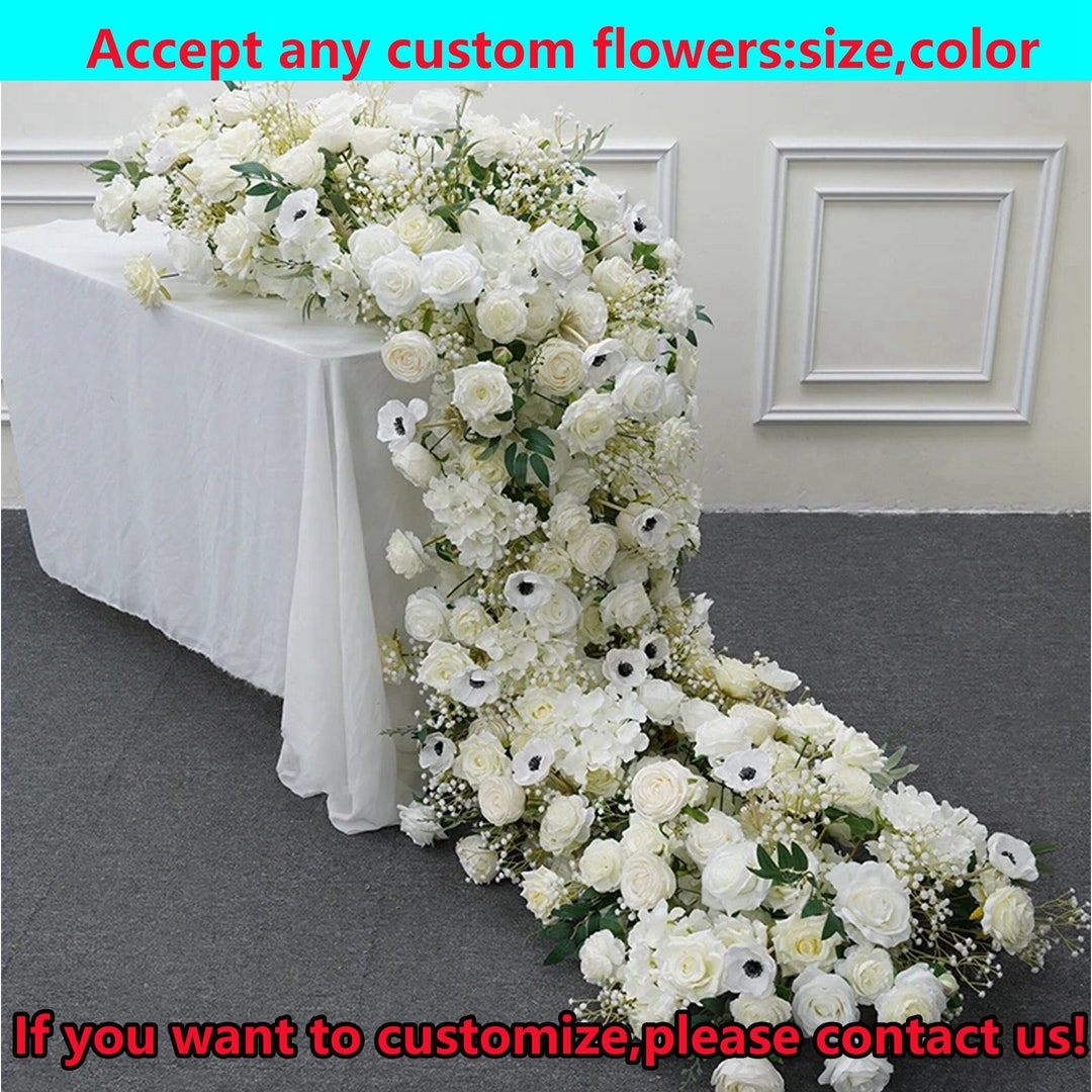 Ivory Table Flower Runner,white Flower Runner,wedding Arch Flower Row ...