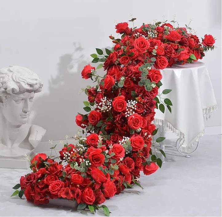 Red Rose Wedding Centerpiece Table Runner,babysbreath Flower Table ...