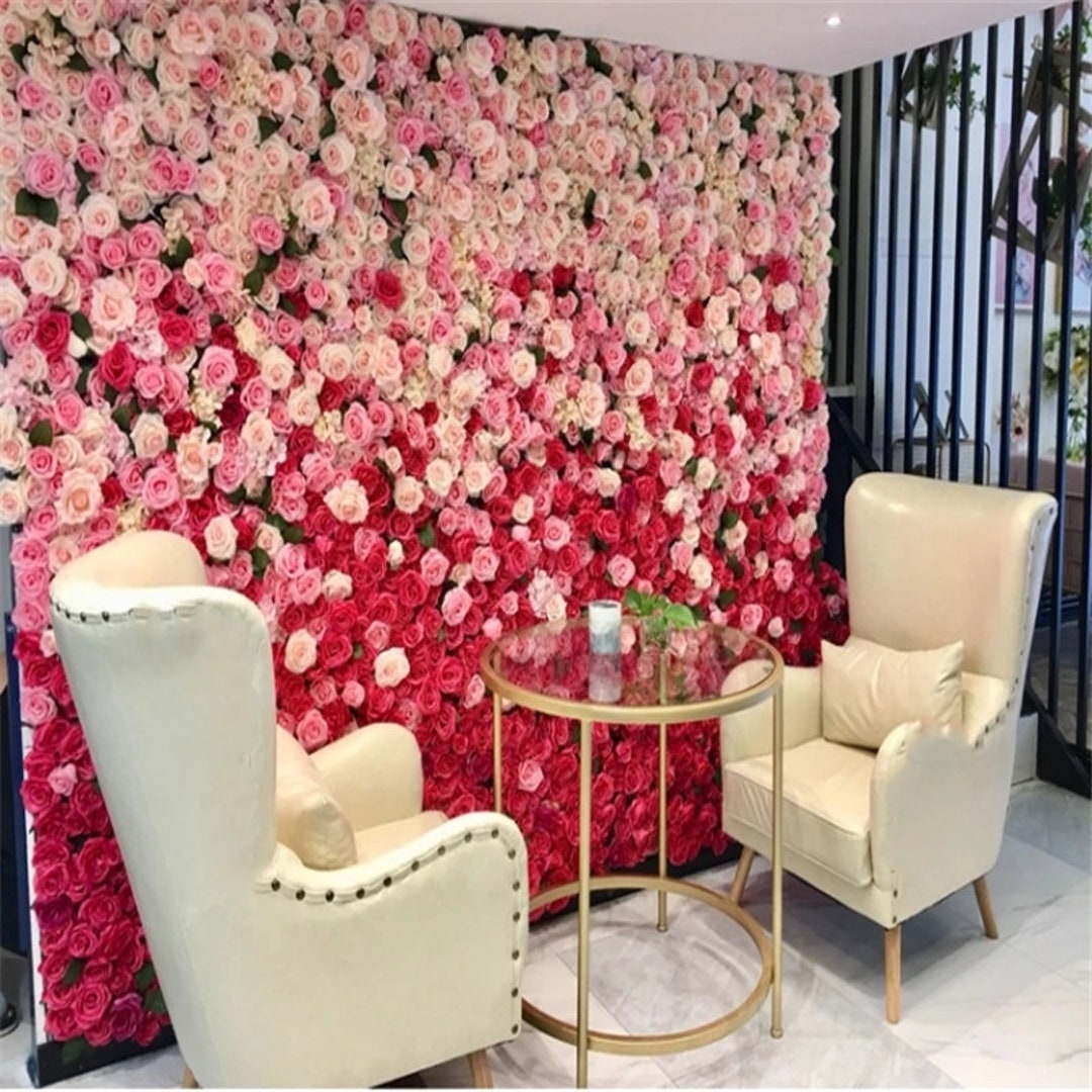 Red&pink Rose Flower Wall Backdrop 3-D Artificial Flower Panels for ...