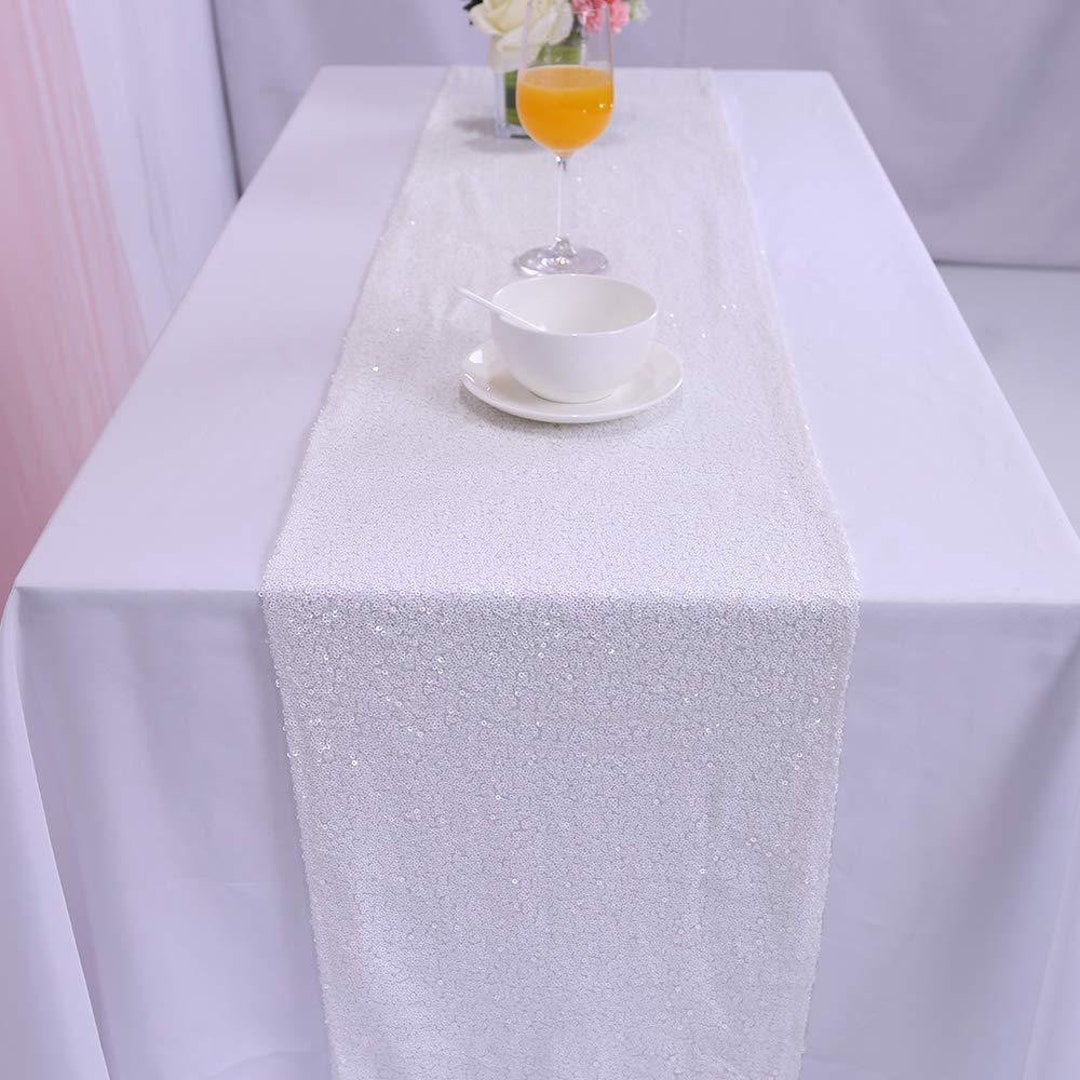 White Sequin Table Runners,white Glitter Table Runner Party Supplies ...
