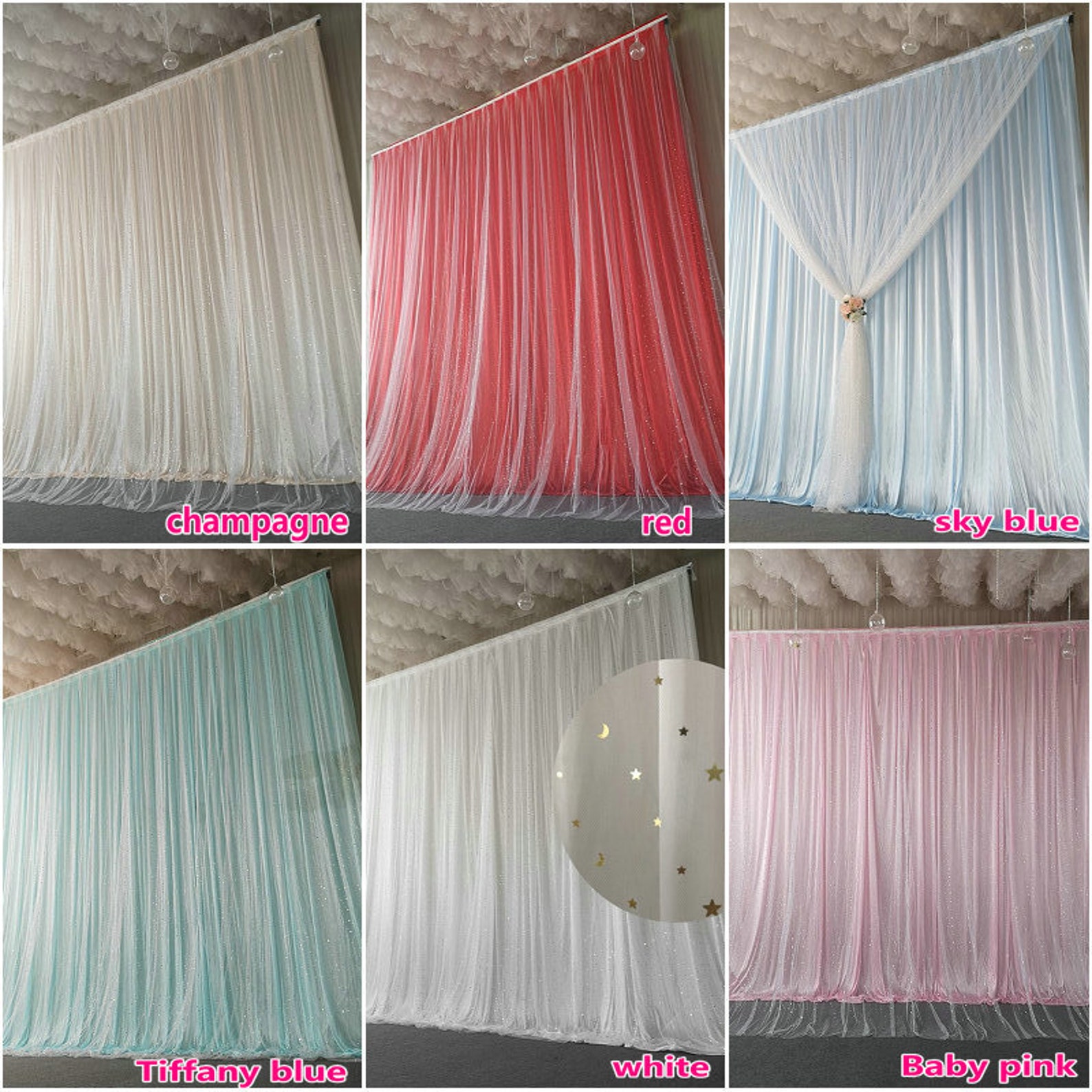 Custom Any Size Champagne Backdrop,moon&star Tulle Backdrop Curtain ...