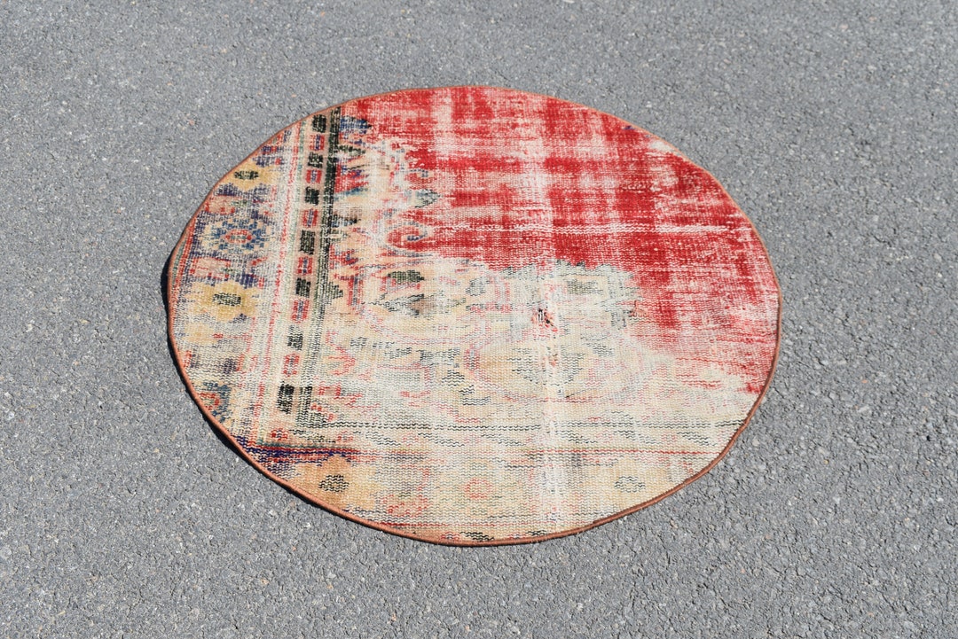 Red Round Rug, Circle Rug, Turkish Rug, Vintage Rug, Handmade Rug ...