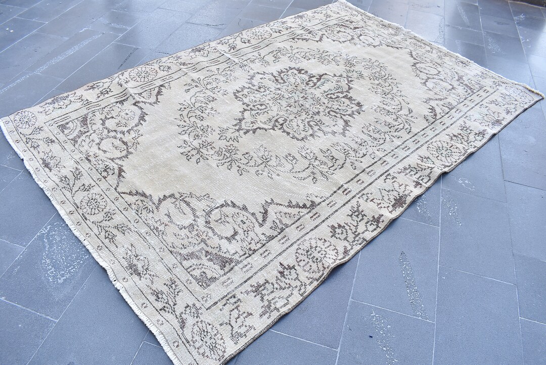 Turkish Beige Rug, Vintage Large Rug, Handwoven Rug, Diningroom Rug ...