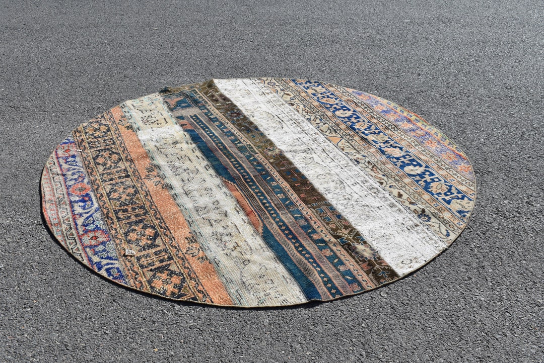 Round Rug, Vintage Circle Rug, Turkish Rug, Handmade Small Rug, 4.8 X 4 ...