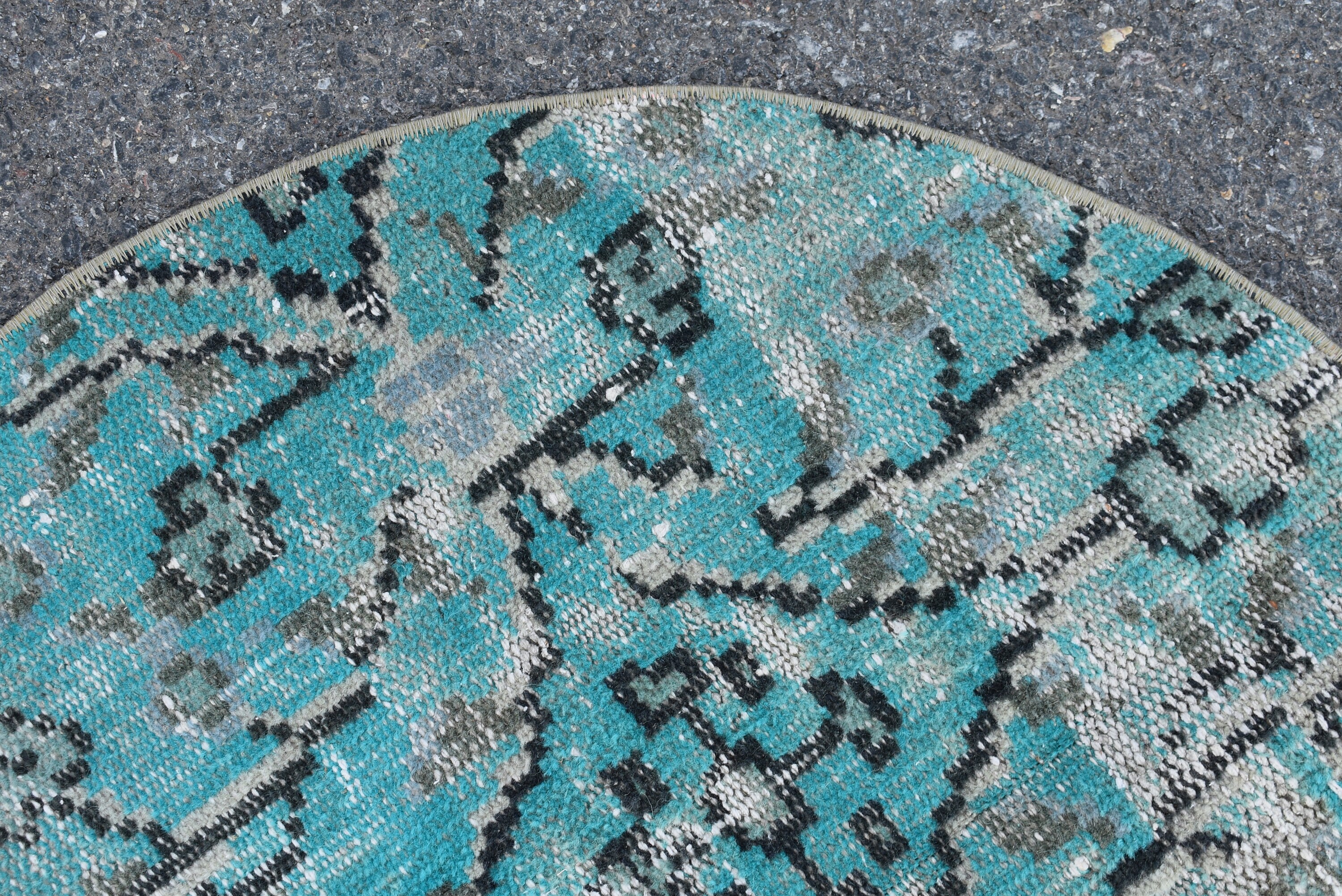 Blue round rug Circle rug Turkish rug Vintage rug Handmade | Etsy