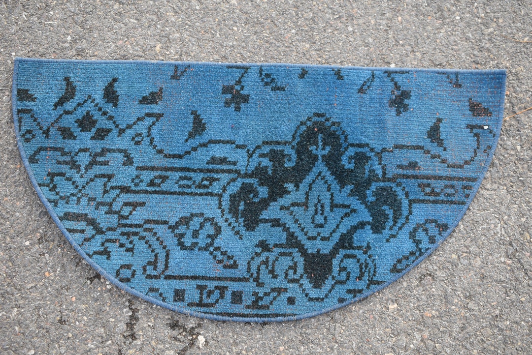 Blue Rug Half-round Rug Boho Home Decor Vintage Circle Rug - Etsy