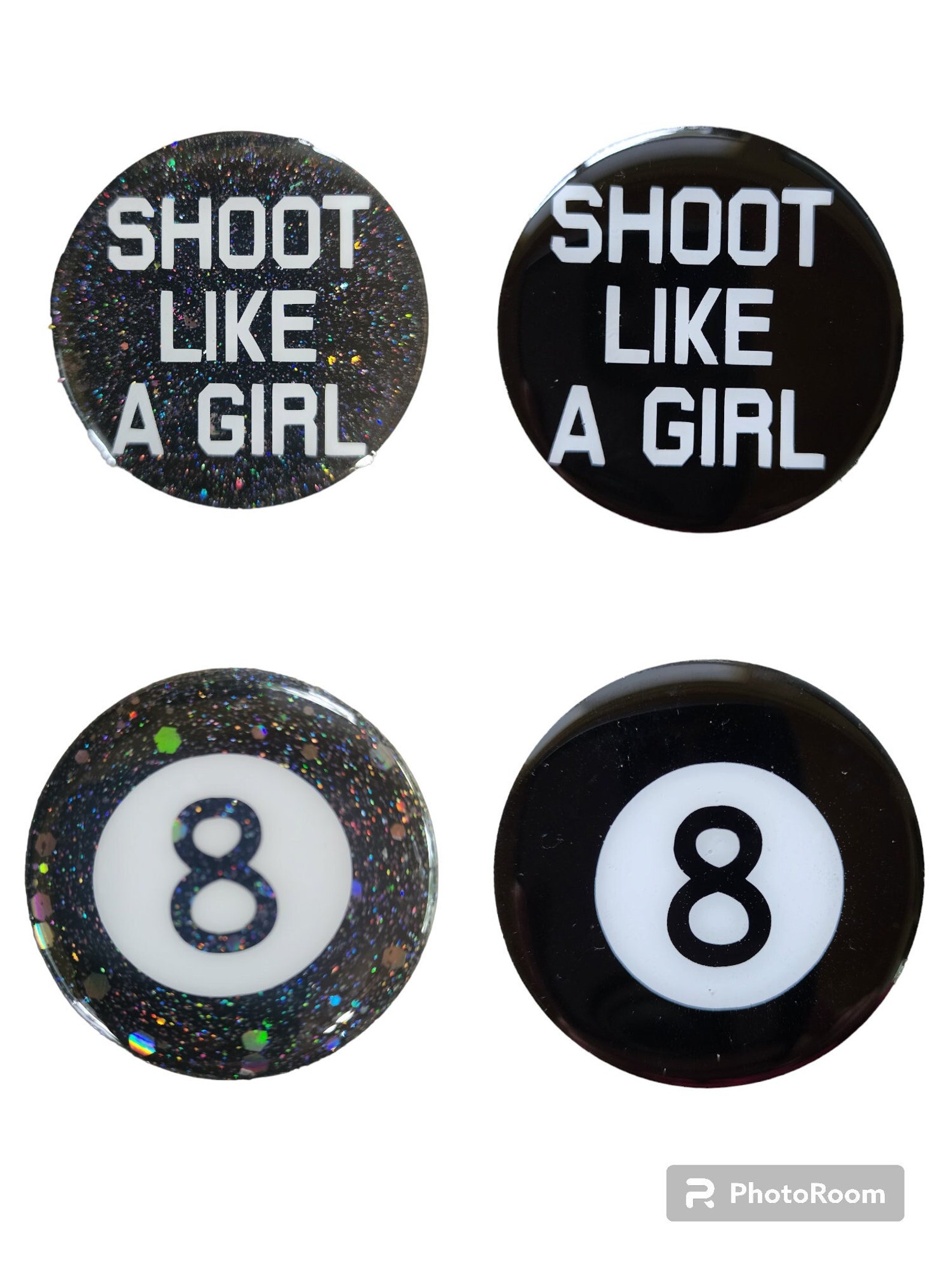 Pool / Billiards Pocket Marker, 2 Inch Shoot Like A Girl and Eight Ball ...