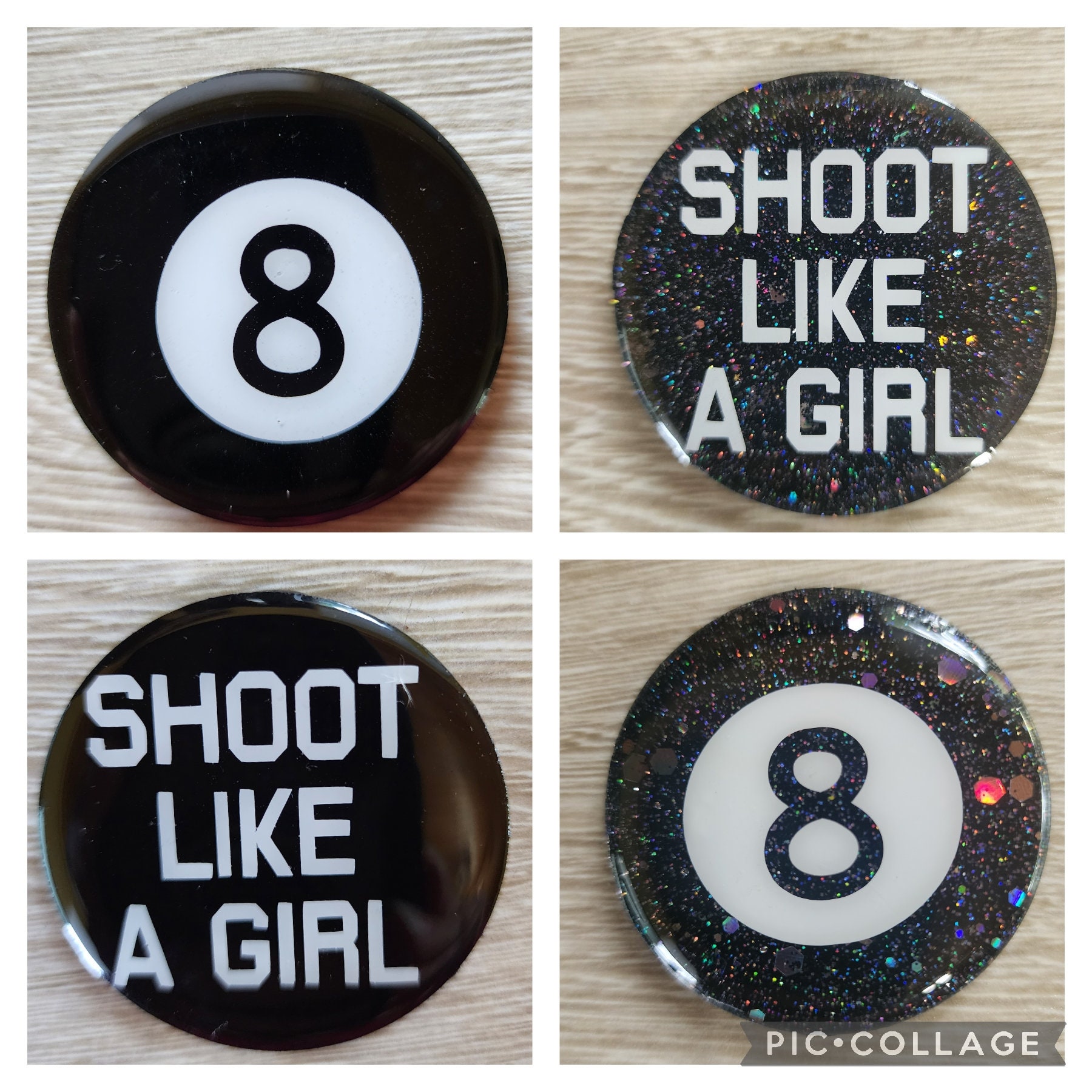 Pool / Billiards Pocket Marker, 2 Inch Shoot Like A Girl and Eight Ball ...