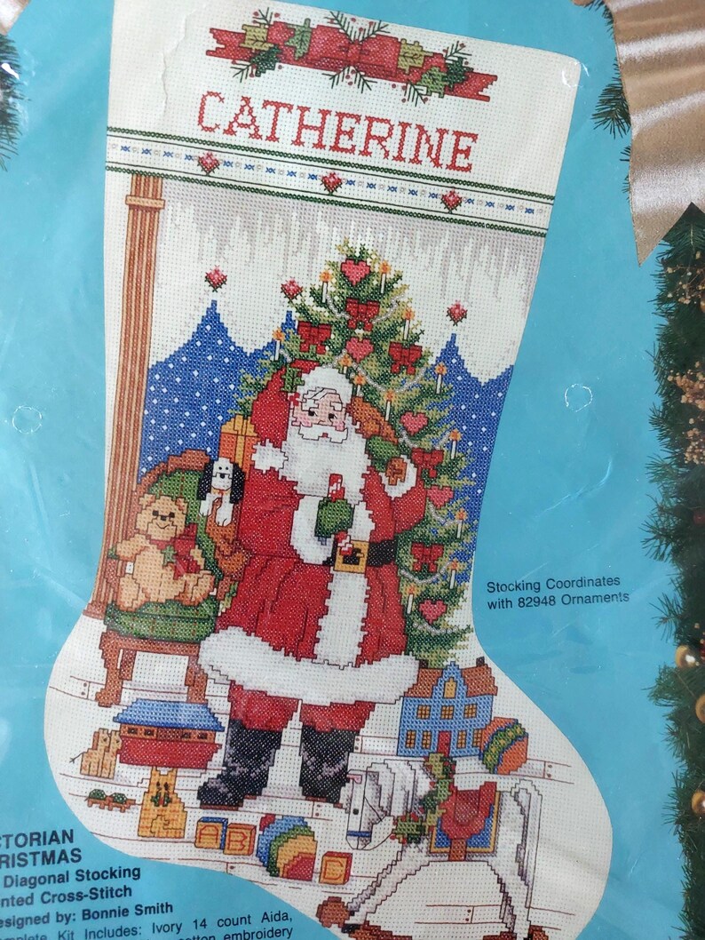DIY Victorian Christmas Stocking Kit. Vintage Like NEW, Counted Cross ...