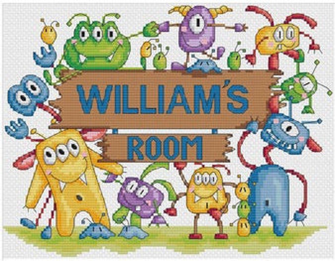 Personalized, Custom Order "monster Plaque", Cross Stitched, Handmade ...