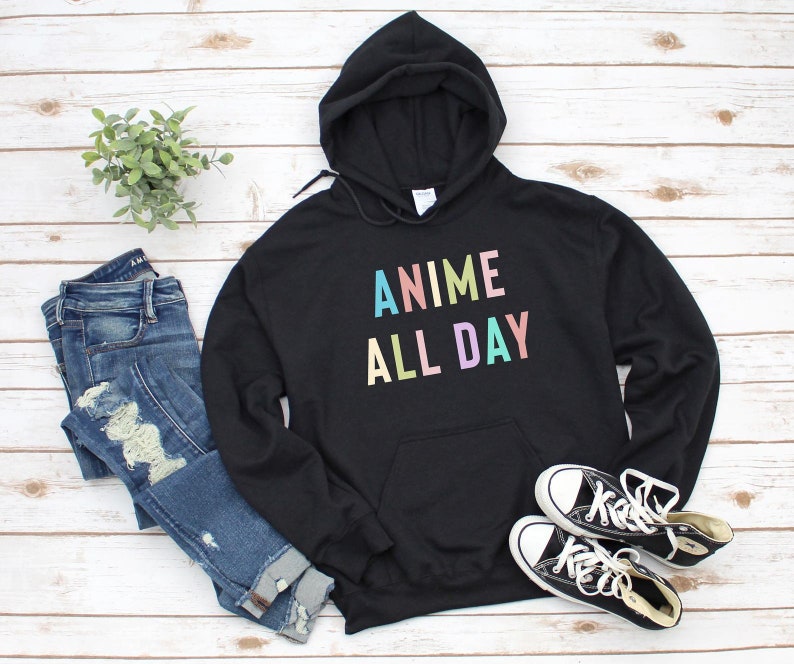Anime All Day Anime Hoodie Sweatshirt Anime Girl Manga - Etsy