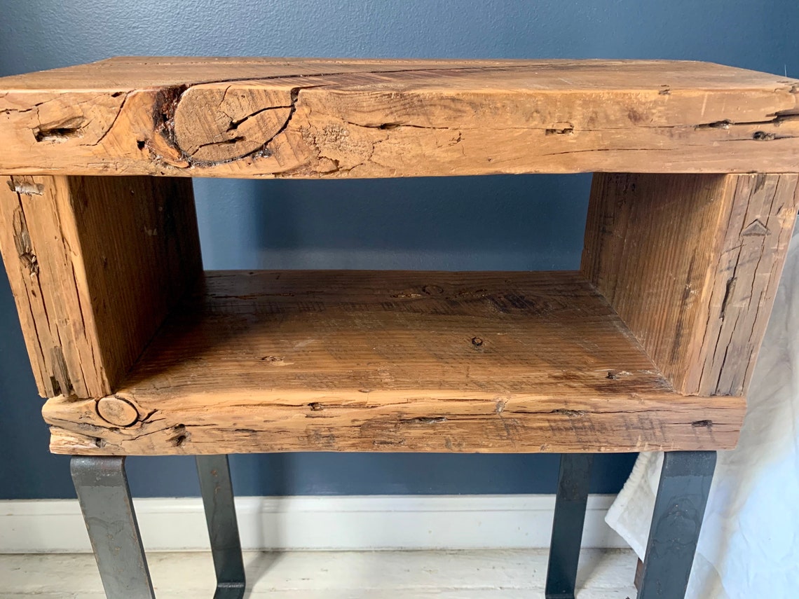 Rustic Reclaimed Wood End Table / Nightstand With Industrial - Etsy