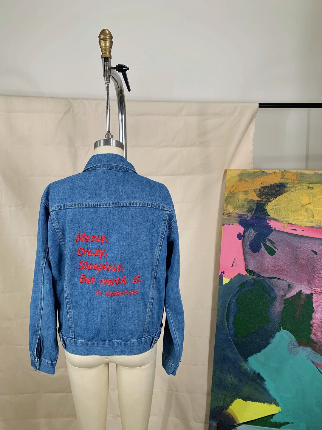 Denim Jacket Messy Crazy Sleepless but Worth It. - Etsy