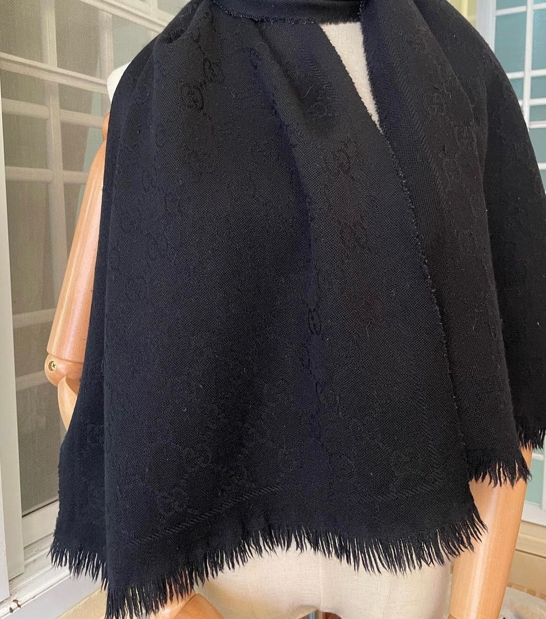 GUCCI Wool Scarf, Rare Vintage Gucci Scarf, Wool Shawls Wraps 17" X 66 ...