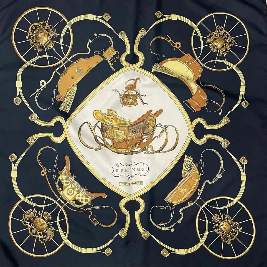 HERMES SCARF 90, Vintage Hermes 'SPRINGS', Navy - Etsy