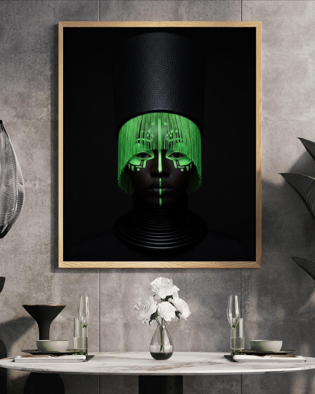 Afrofuturism Wall Art | Neon Green Black Woman Portrait | Modern Tribal ...