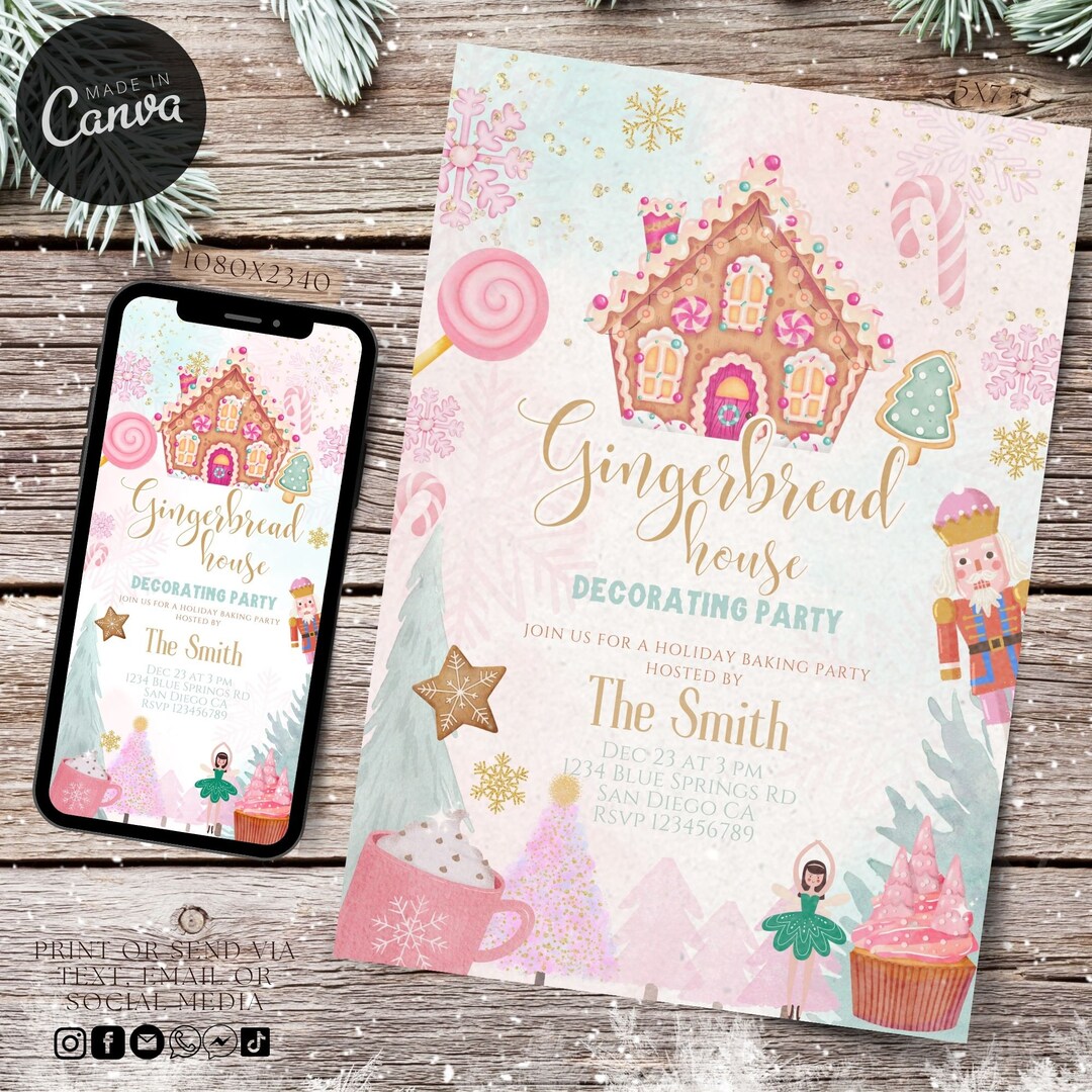 Editable Christmas Gingerbread House Decorating Party Invitation ...