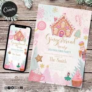 Editable Christmas Gingerbread House Decorating Party Invitation ...