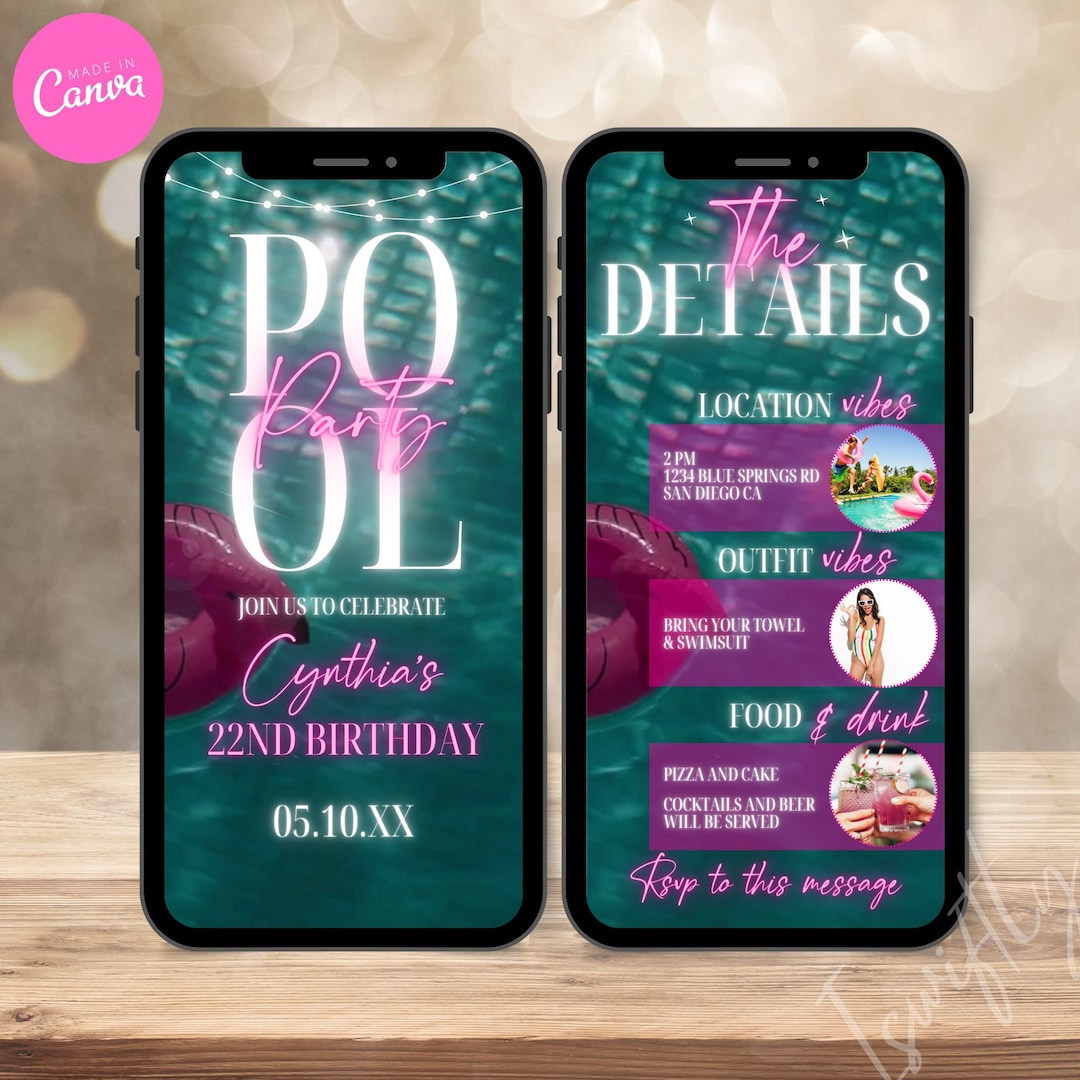 Pool Party Ecard,pool Party Text Invitation,pool Party Birthday Digital ...